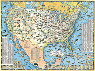 Sportsmen's Fishing Map Of The United States - 1957 - Pictorial Map ...
