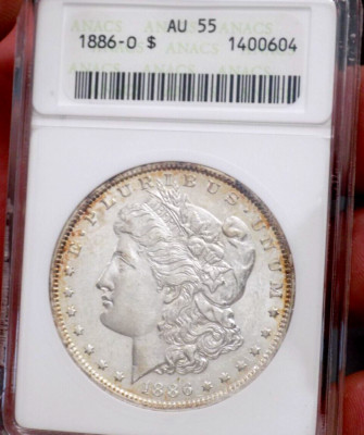 MORGAN SILVER DOLLAR 1886 OANACS AU 55++ OLD HOLDER UDER GRADE LOOKS ...