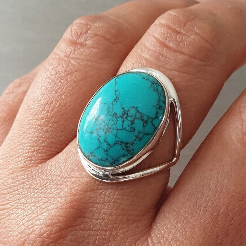 Solid 925 Silver Turquoise Ring Handmade Statement Sterling Ring All ...
