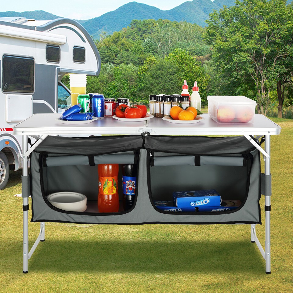 Camping Kitchen Table Folding Portable Cook Station 3 Adjustable ...