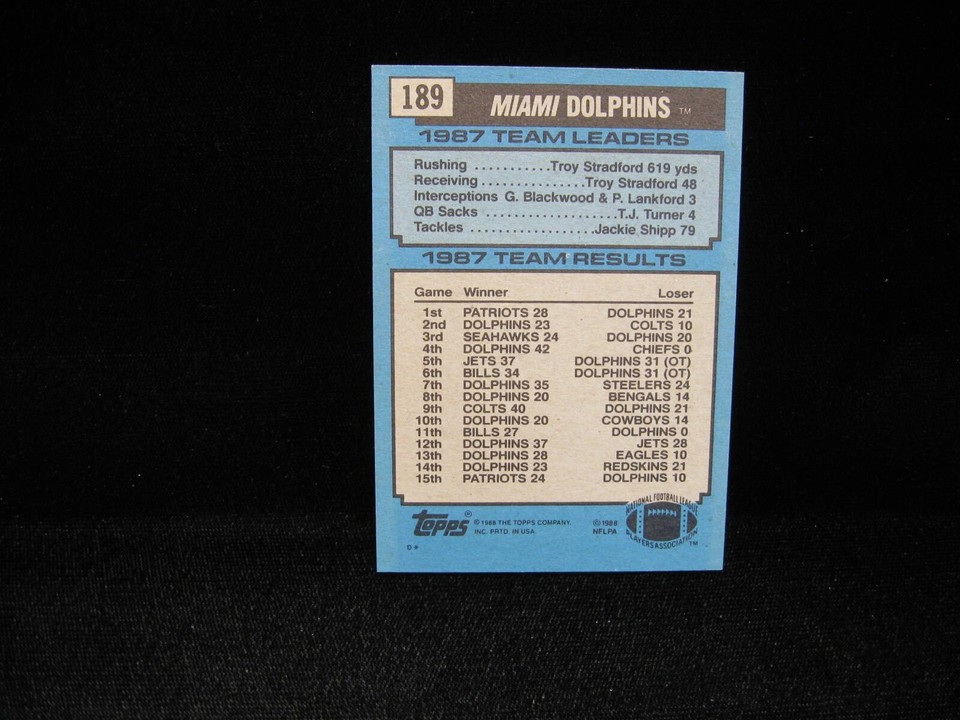 1988 Dan Marino Miami Dolphins Team Header Topps Card #189 | eBay