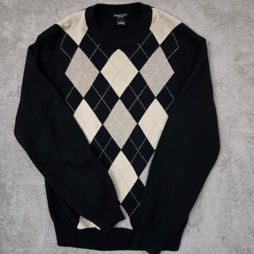 Grayson & Dunn 100% Cashmere Sweater Men Large Argyle Black Old Money ...