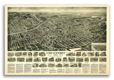 1925 Freeport New York Vintage Old Panoramic NY City Map - 16x24 | eBay