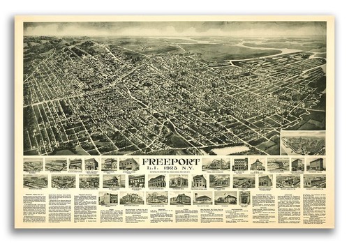 1925 Freeport New York Vintage Old Panoramic NY City Map - 16x24 | eBay