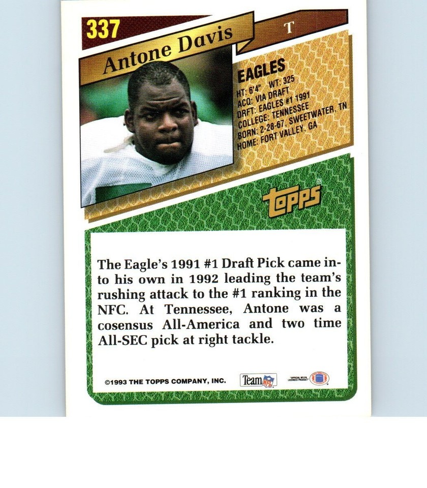Antone Davis 337 Eagles 1993 Topps NFL Football Trading Card | eBay