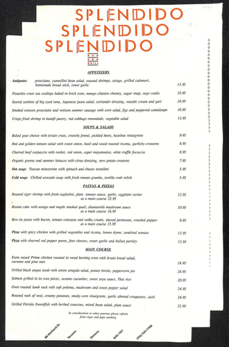 3 1993 Splendido Bar and Grill Restaurant Toronto Paper Menu Sheets | eBay