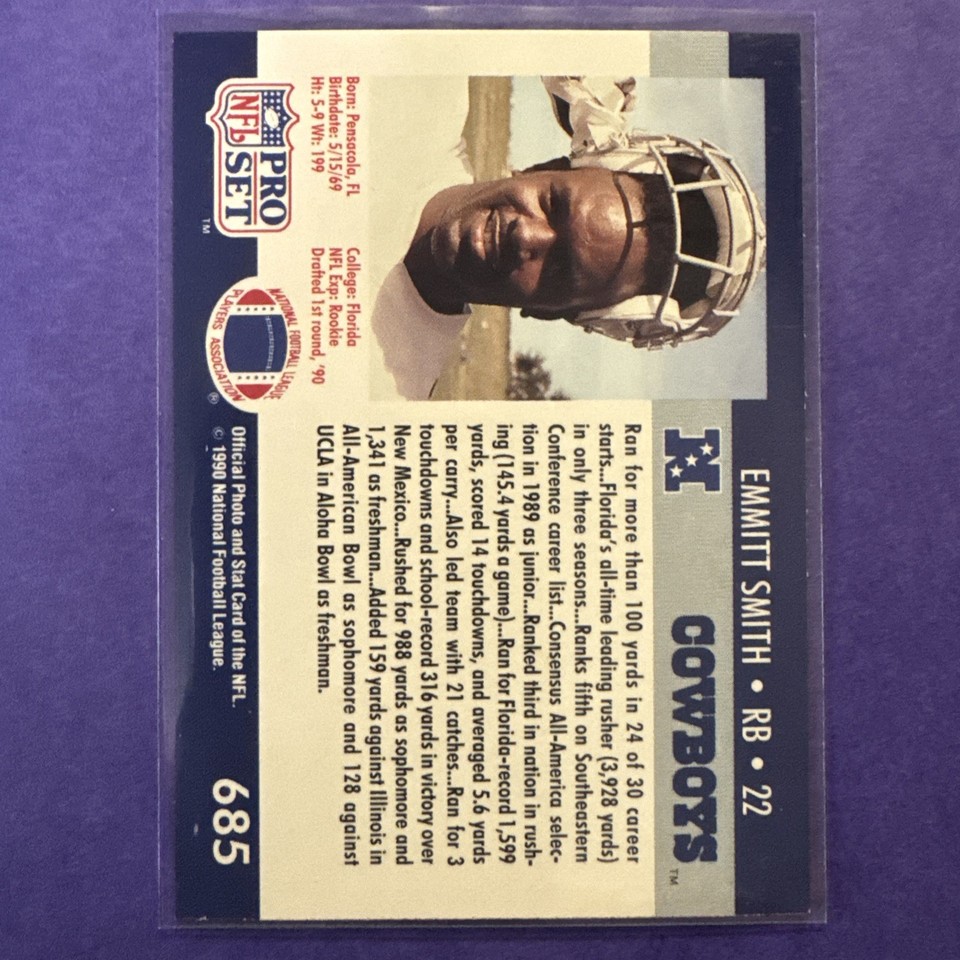 Emmitt Smith 1990 Pro set RC #685 Dallas Cowboys Florida Gators | eBay