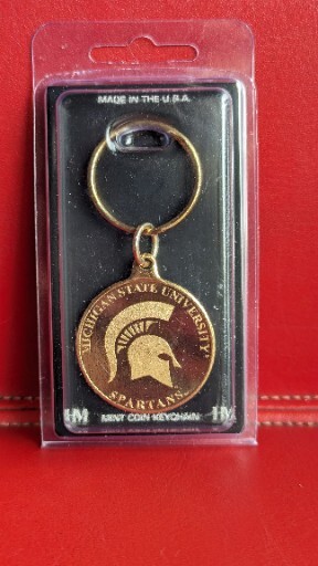 Michigan State Keychain College University GOLD Tone Mint COIN Spartans ...
