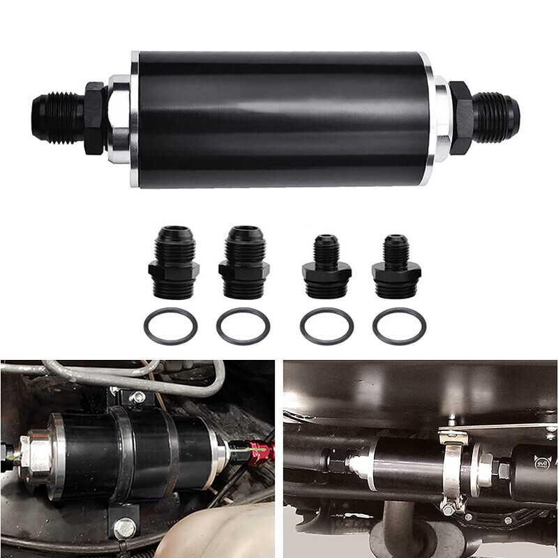 High Flow Inline Fuel Filter 100 Micron Cleanable 6AN 8AN 10AN Adapter ...
