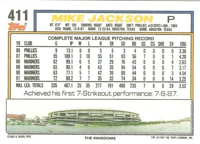 MIKE JACKSON SEATTLE MARINERS #411 - TOPPS NM-MT 1992 | eBay