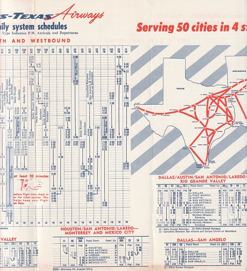 TTA Trans-Texas Airways timetable 1957/04/28 | eBay