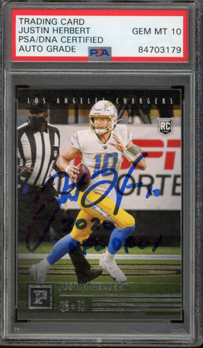 Justin Herbert Signed 2020 Panini Rookie Card - Auto Graded Gem Mint 10 ...