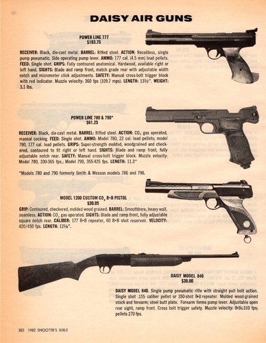1982 Print Ad of Daisy Power Line 777 780 790, 1200 Air Pistol, 840 BB ...