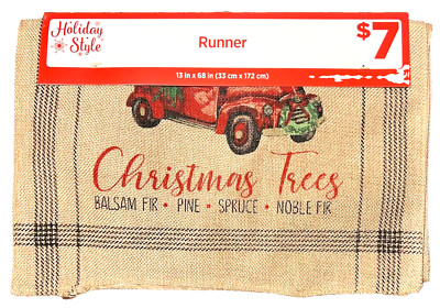 Holiday Style Runner Rug Christmas Tree Red Truck Hauling Tree Burlap ...