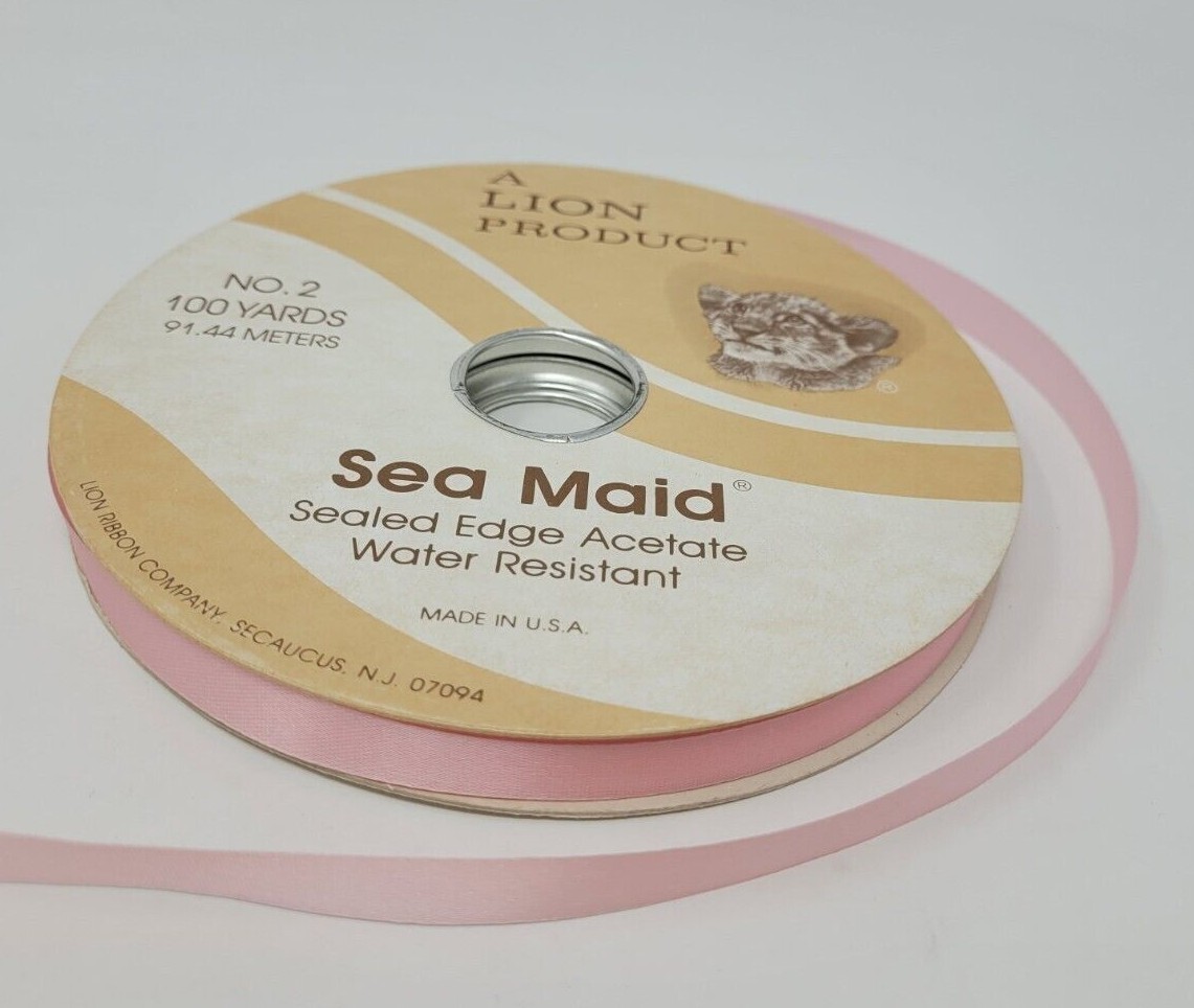 VTG Lion Sea Maid Pink Satin Acetate Craft Ribbon 7/16" x 100 YDS Roll ...
