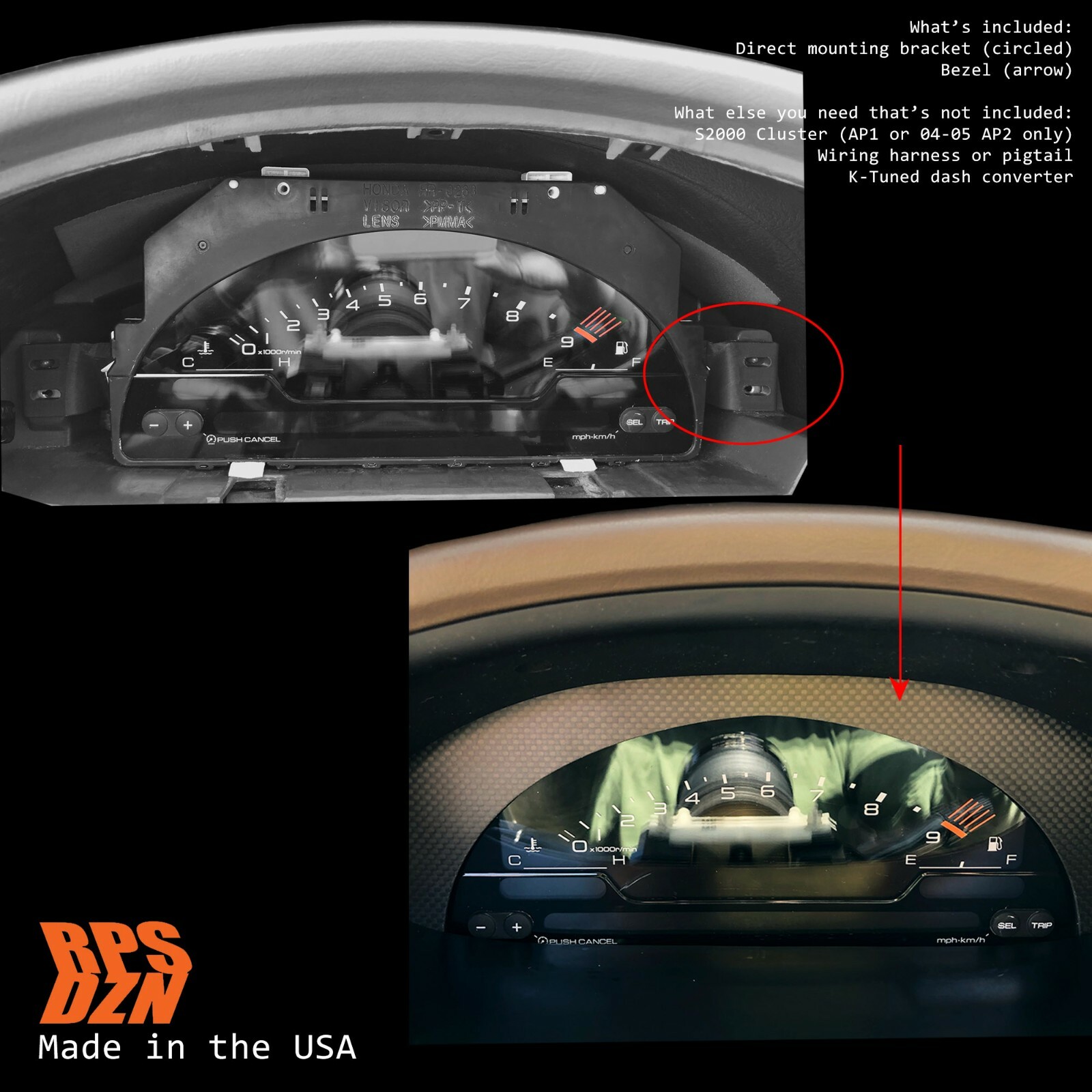 S2000 Cluster Conversion Dry Carbon Fiber MOUNTING KIT for 94-01 ...