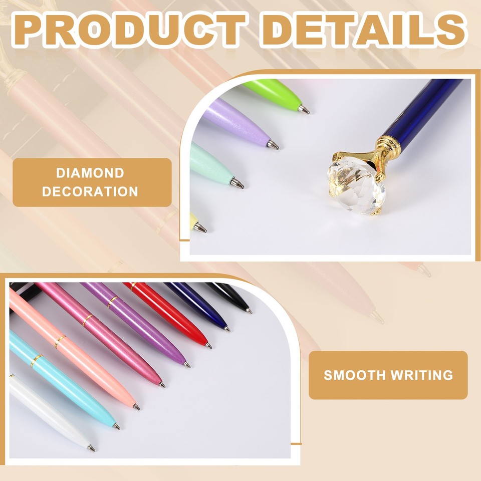 Black Ink Ballpoint Pen, 3pcs Crystal Diamond Twist Pen 1.0mm, White ...