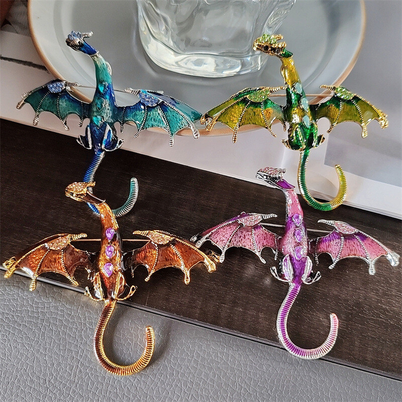 Vintage Enamel Flying Dragon Brooches Rhinestone Clothes Brooch Pins ...
