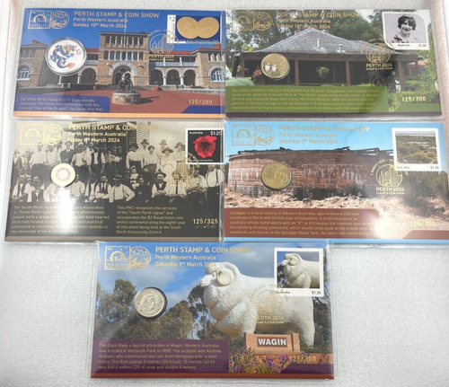 2024 Perth Stamp & Coin Show Set of 5 Matching Number PNC'S - #124 ...