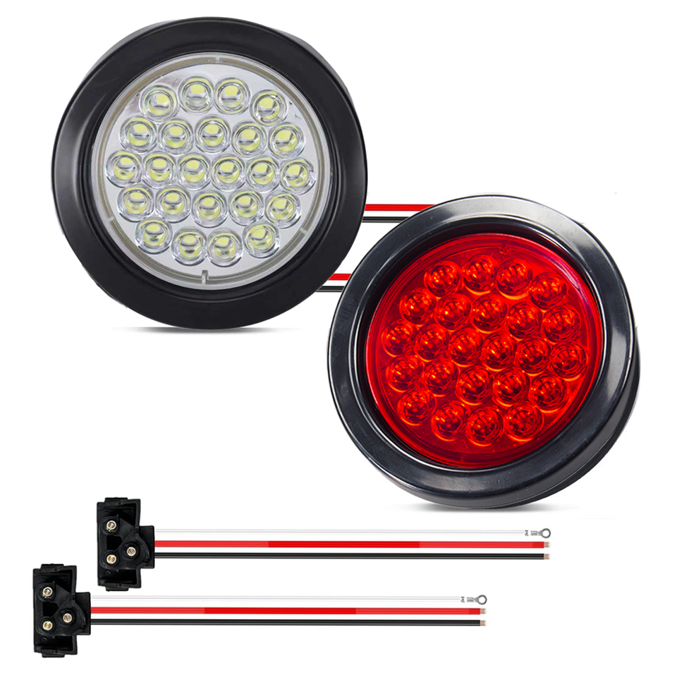 4Pcs 4 Inch Round Trailer Lights 24 LED Red White 12V Tail Marker ...