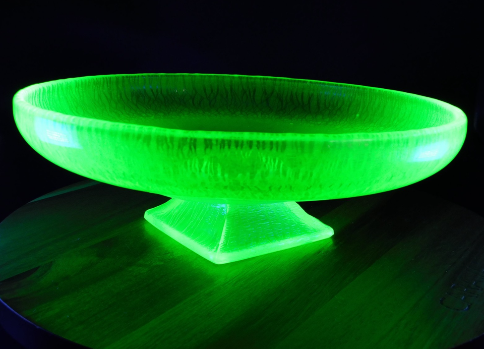 Vaseline Uranium Stretch Glass Yellow Green Footed Console / Fruit ...