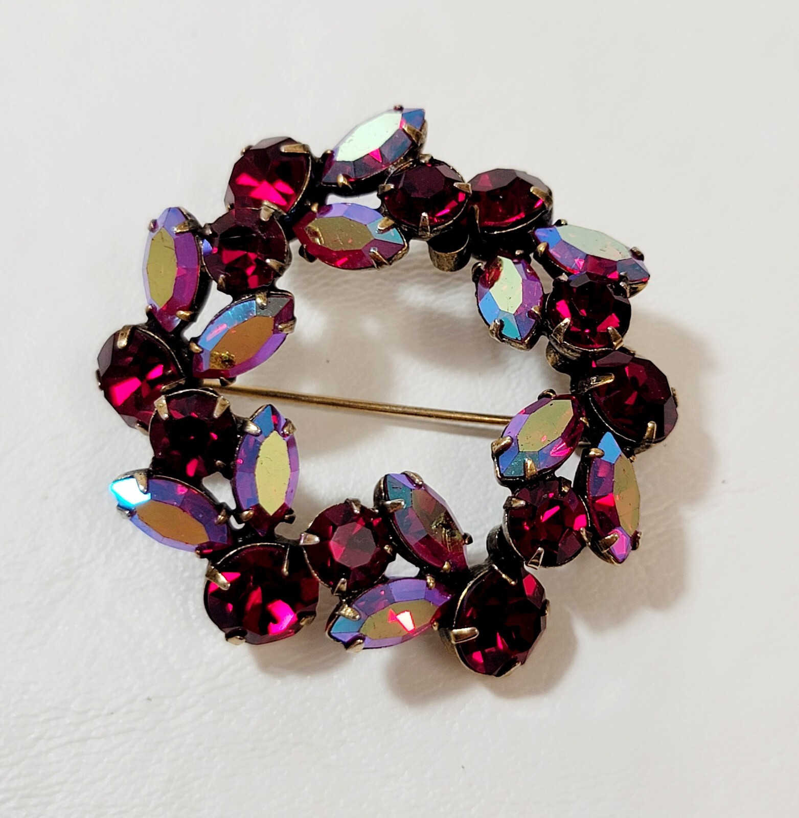 Vintage Regency Red AB Rhinestone Marquis Wreath Broo… - Gem
