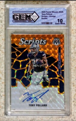 2020 Panini Mosaic Tony Pollard #S25 Scripts Orange Prizm Auto •Gem ...