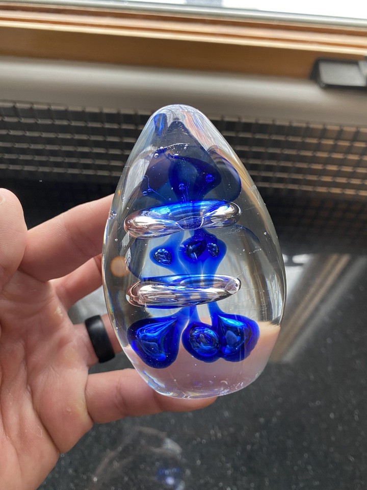 BEAUTIFUL Northrop Grumman Clear & Blue Art Glass Paperweight W ...