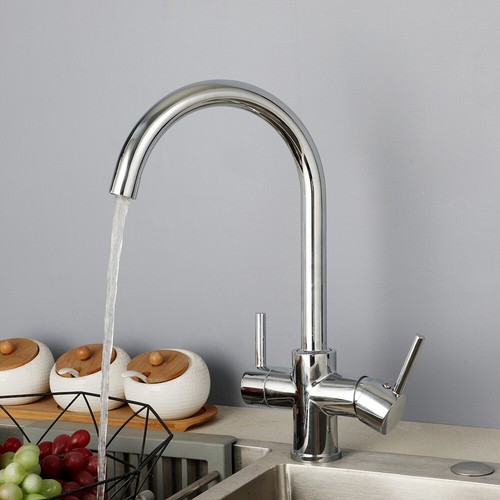 High Arc Chrome Hot Cold Filtered Water Tap 3 Way Kitchen Sink Mixer ...
