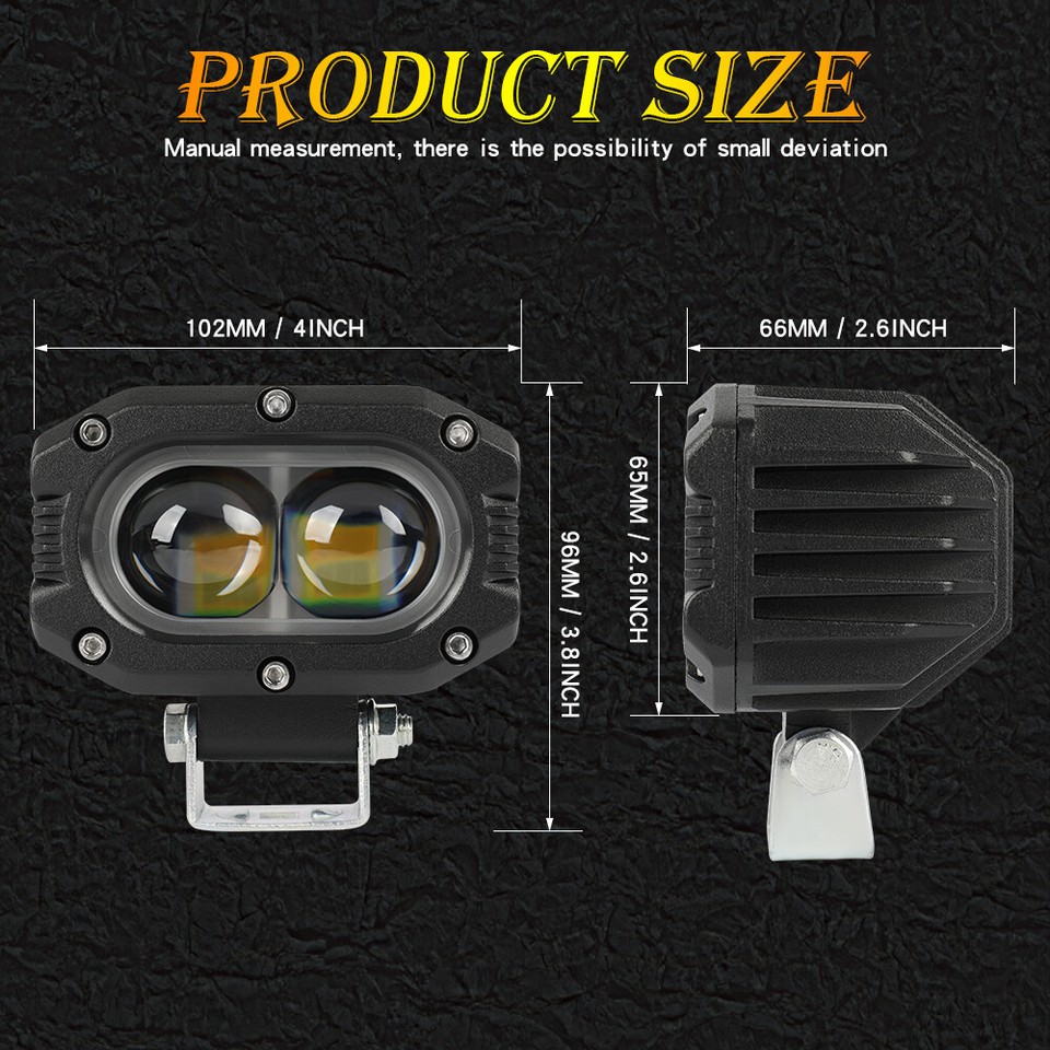 4inch LED Work Light Amber White Cube Pods Spot Flood Driving Fog Lamp ...