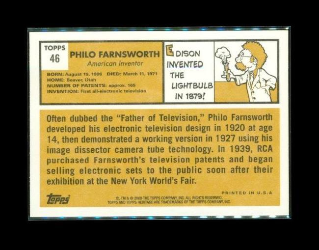 2009 TOPPS HERITAGE HISTORY Trading Card #46 PHILO FARNSWORTH Inventor ...