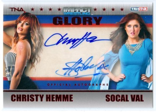 CHRISTY HEMME & SOCAL VAL "RED DUAL AUTOGRAPH CARD #36/50" TNA IMPACT ...