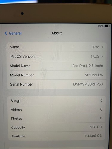 Apple iPad Pro 1st Gen A1701 10.5" 256GB Wi-Fi MPF22LL/A Great ...