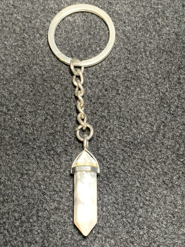 White & Grey Howlite Keychain Healing Crystal Keyring Calming Stress ...