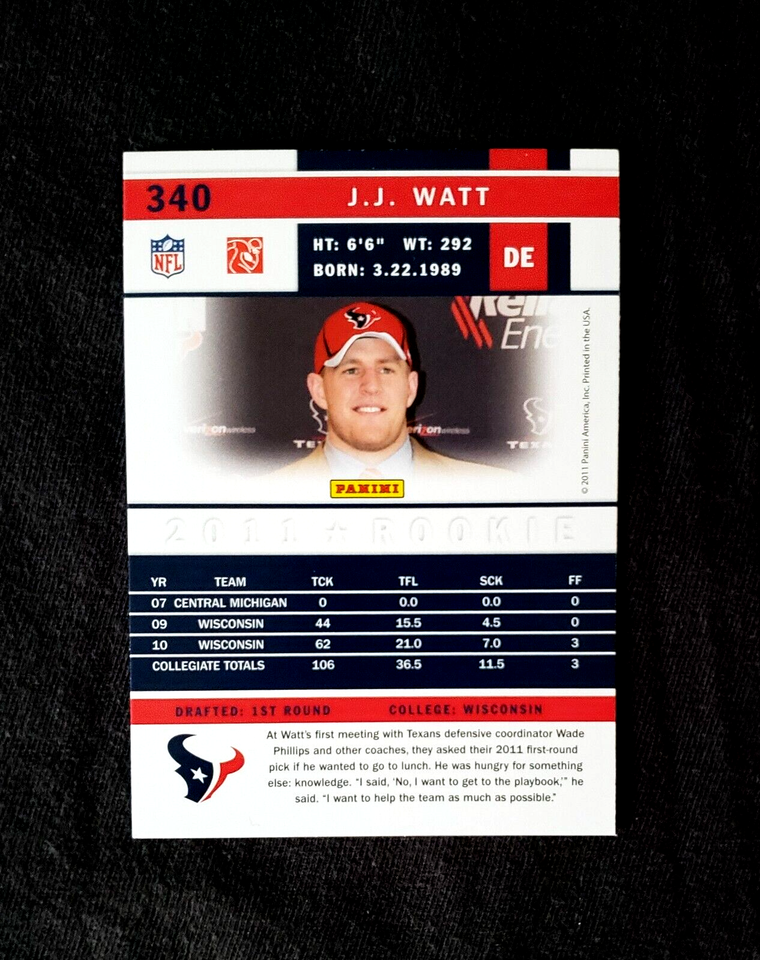2011 SCORE JJ WATT ROOKIE CARD # 340 NM/MT+ HOUSTON TEXANS SHARP! | eBay
