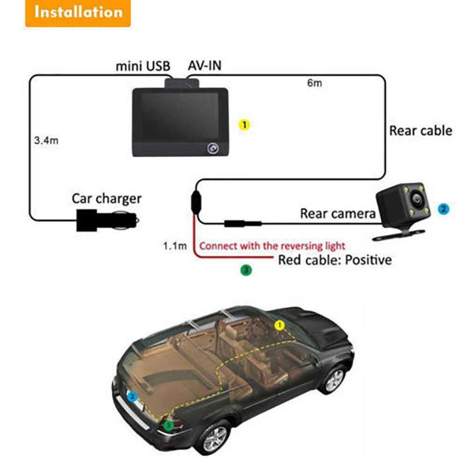 1080P 4"Dual Lens Car Front&Rear DVR Dash Cam Video G-sensor Recorder ...