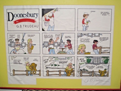 SIGNED Doonesbury G B Trudeau 1984 Cartoon Color Comic Strip Reagan ...