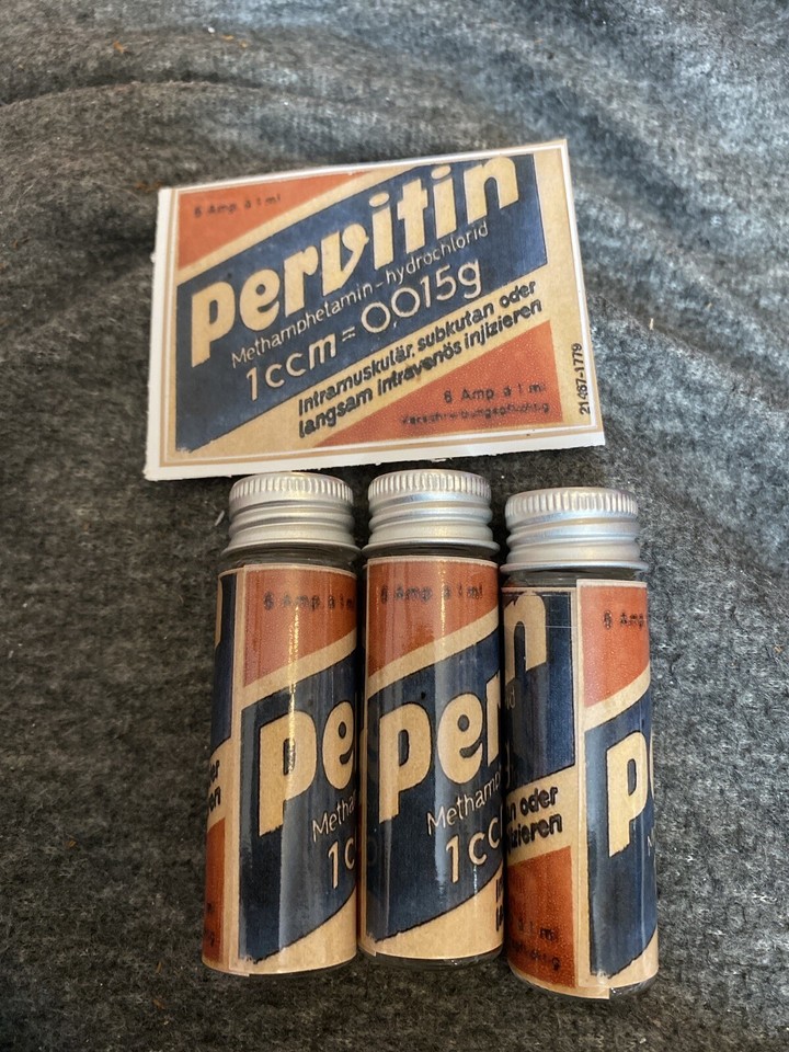 4 Reproduction Pervitin Panzer Chocolate Bottle Pill Box German ...