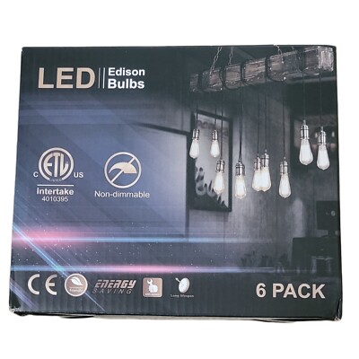 LED Edison Light Bulbs 6 Pack 120 Volt Non Dimmable 6 Watt Super Bright ...