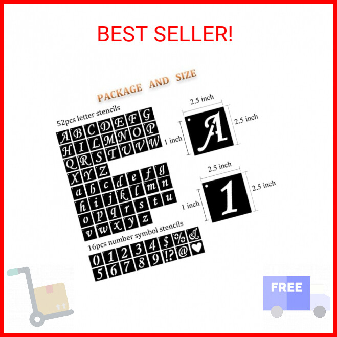 Alphabet Letter Stencils 1 inch, 68 Pcs Reusable Plastic Letter Number ...