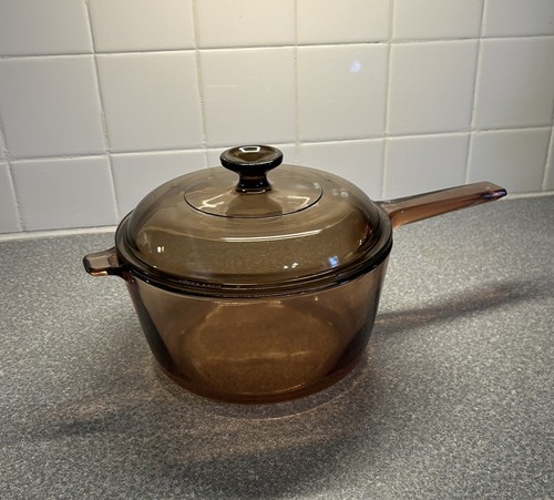 Vintage Corning Amber Vision Ware 2.5L Sauce Pot W/ Pyrex Lid Cookware ...