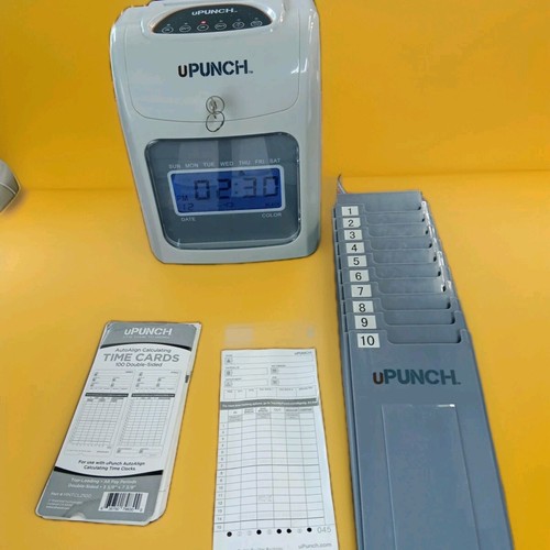 UPunch HN4000 Time Card Clock w/ Power Cord Few Time Cards & Rack 1 Key ...