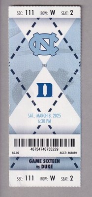 03/08/2025 Duke Blue Devils @ North Carolina Basketball Ticket Stub Cooper Flagg | eBay
