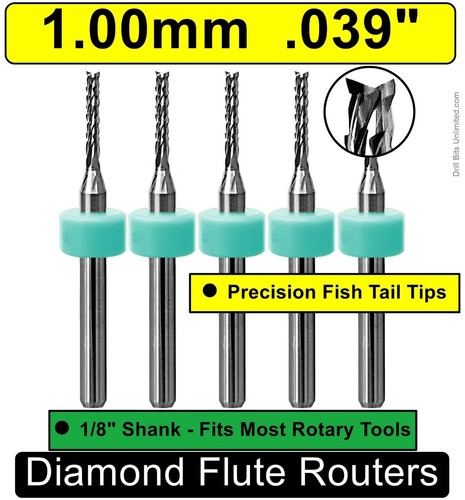 5x Router Bits 1/8" Shank – 1mm .039" Diamond Pattern PCB Carbon Fiber ...