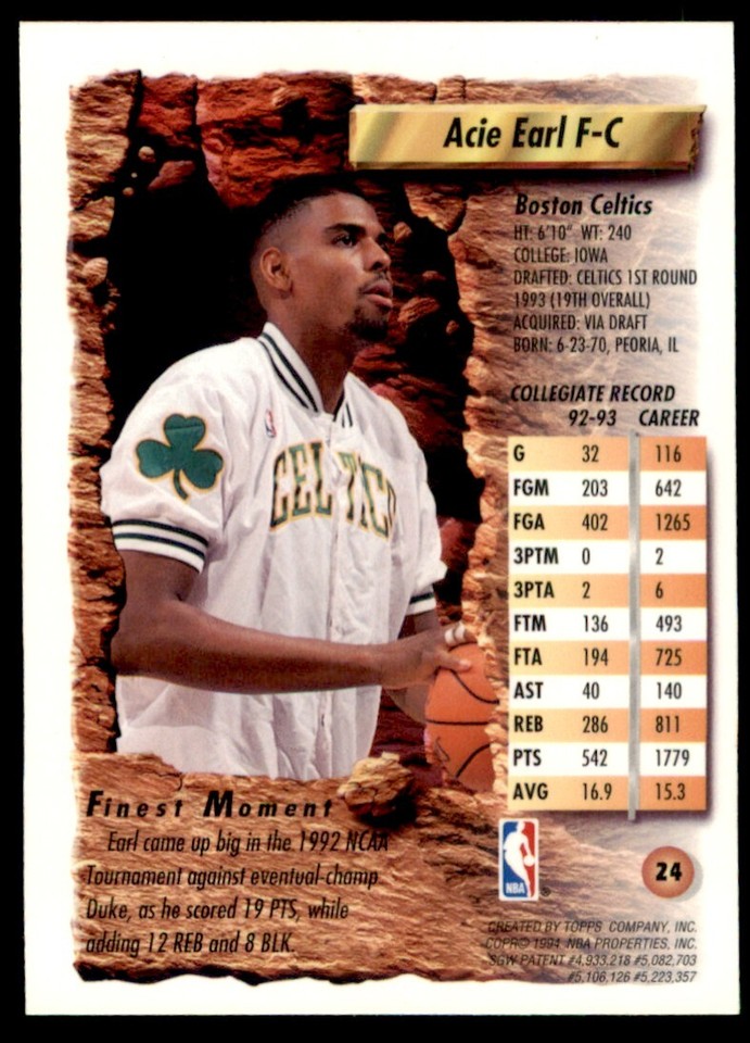 1993-94 Topps Finest #24 Acie Earl RC Boston Celtics | eBay