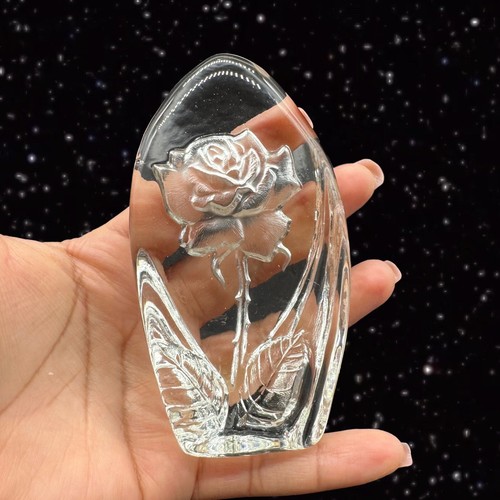 Sweden Art Glass Rose Clear Paperweight Flower Figurine Swedish 4.75”T ...
