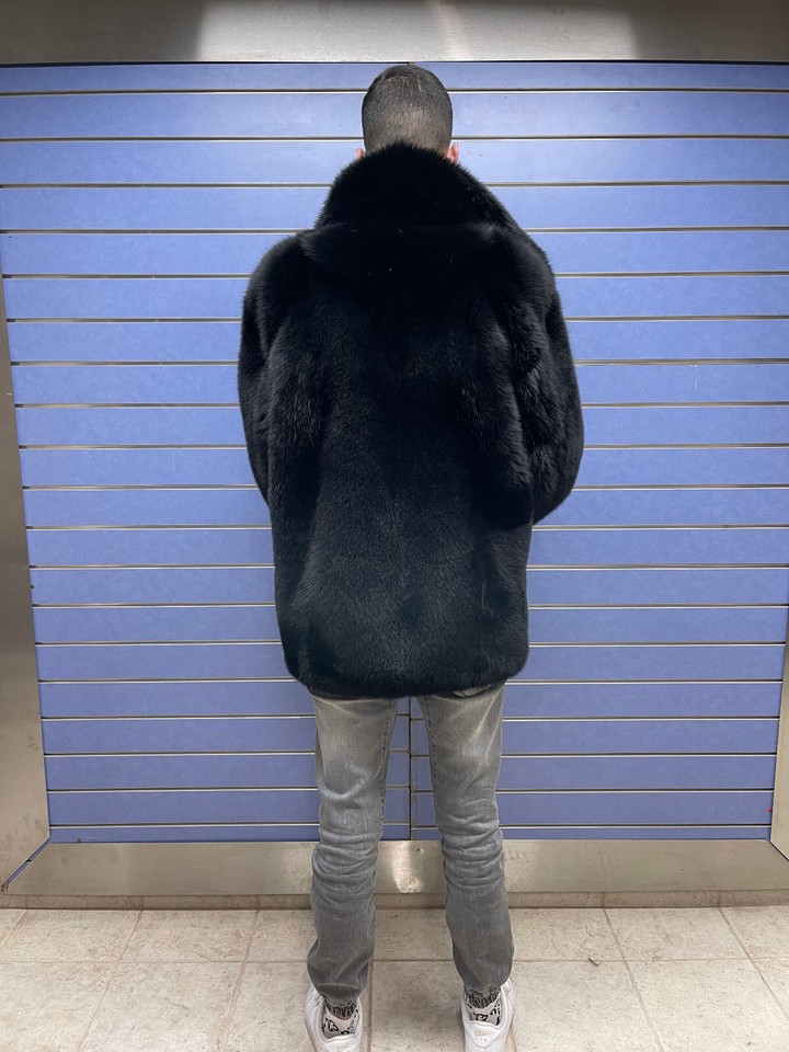 Luxury Full Skin Black Fox Fur Mens Coat Real Fur Jacket Skin To Skin ...