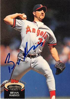Bryan Harvey autographed baseball card (Angels) 1992 Topps Stadium Club ...