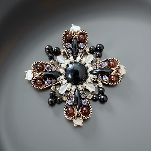 Vintage LC Liz Claiborne Silver Tone Amber Purple Rhinestone Brooch Pin ...