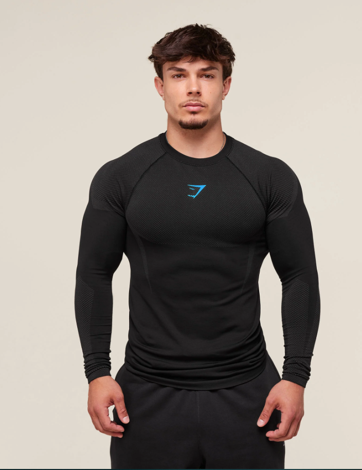 Gymshark Onyx 5.0 Seamless Long Sleeve T-Shirt - Black/Onyx Grey - Size Medium | eBay